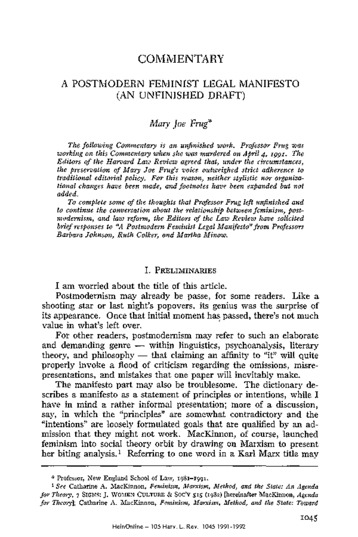 A Postmodern Feminist Legal Manifesto - COMMENTARY A POSTMODERN ...