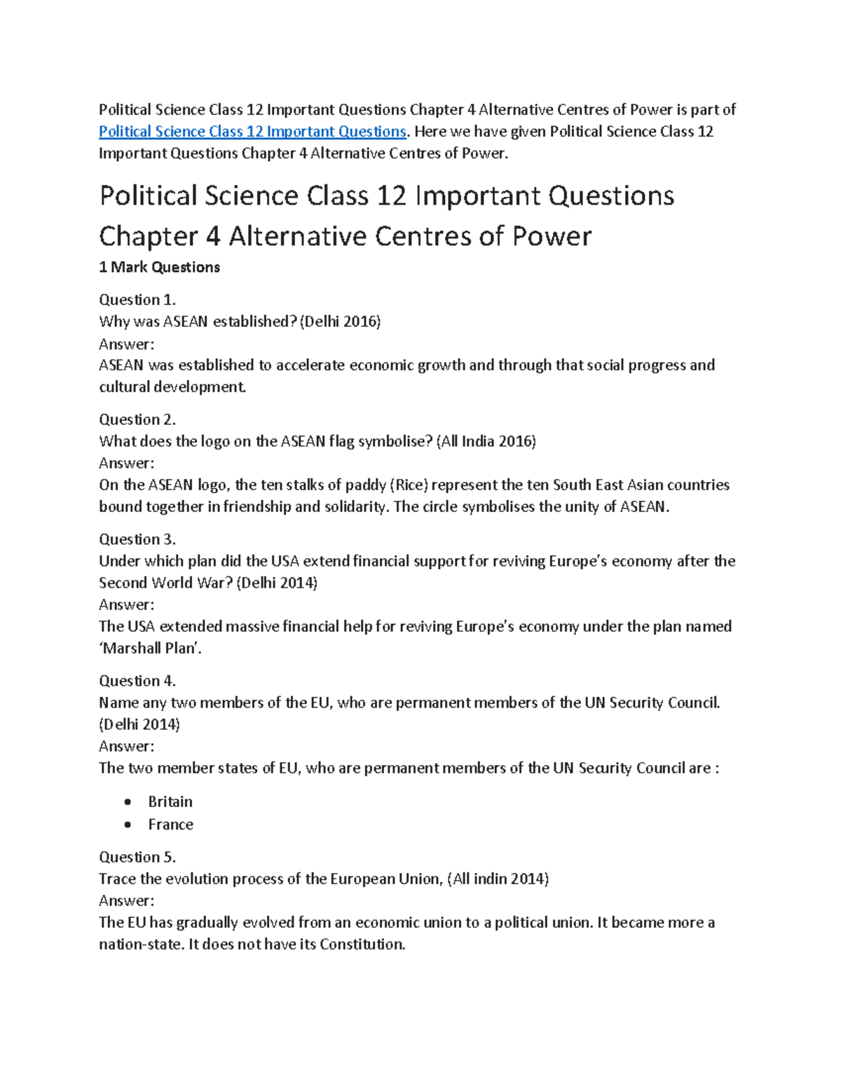 Alternative Center PYQ 220913 170725 - Political Science Class 12 ...