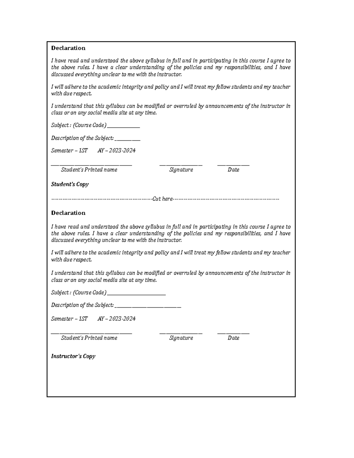 Declaration-students-copy - Declaration I have read and understood the ...