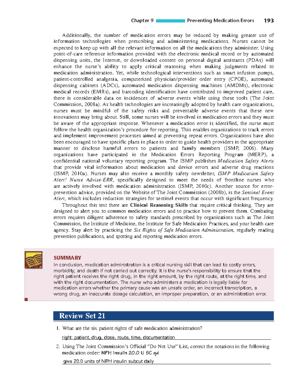 CH 9 HW - homework - Chapter 9 Preventing Medication Errors 193 ...