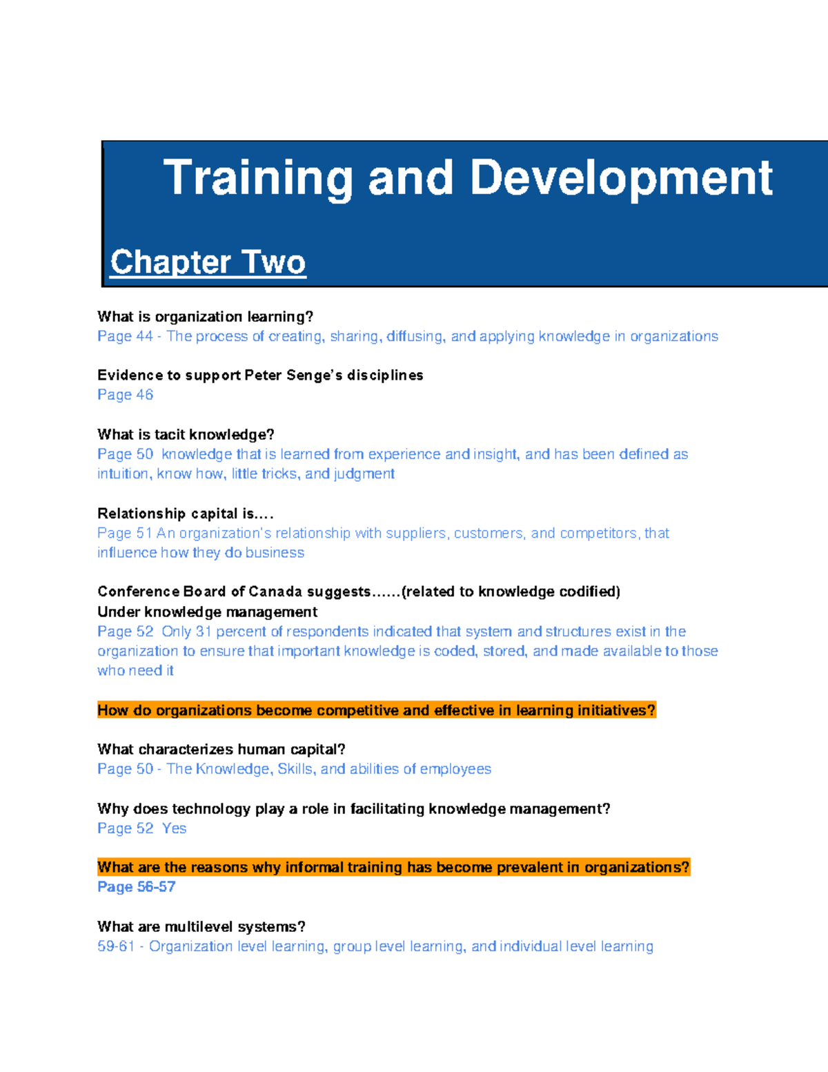Training&Development - Test Review - Training and Development Chapter ...
