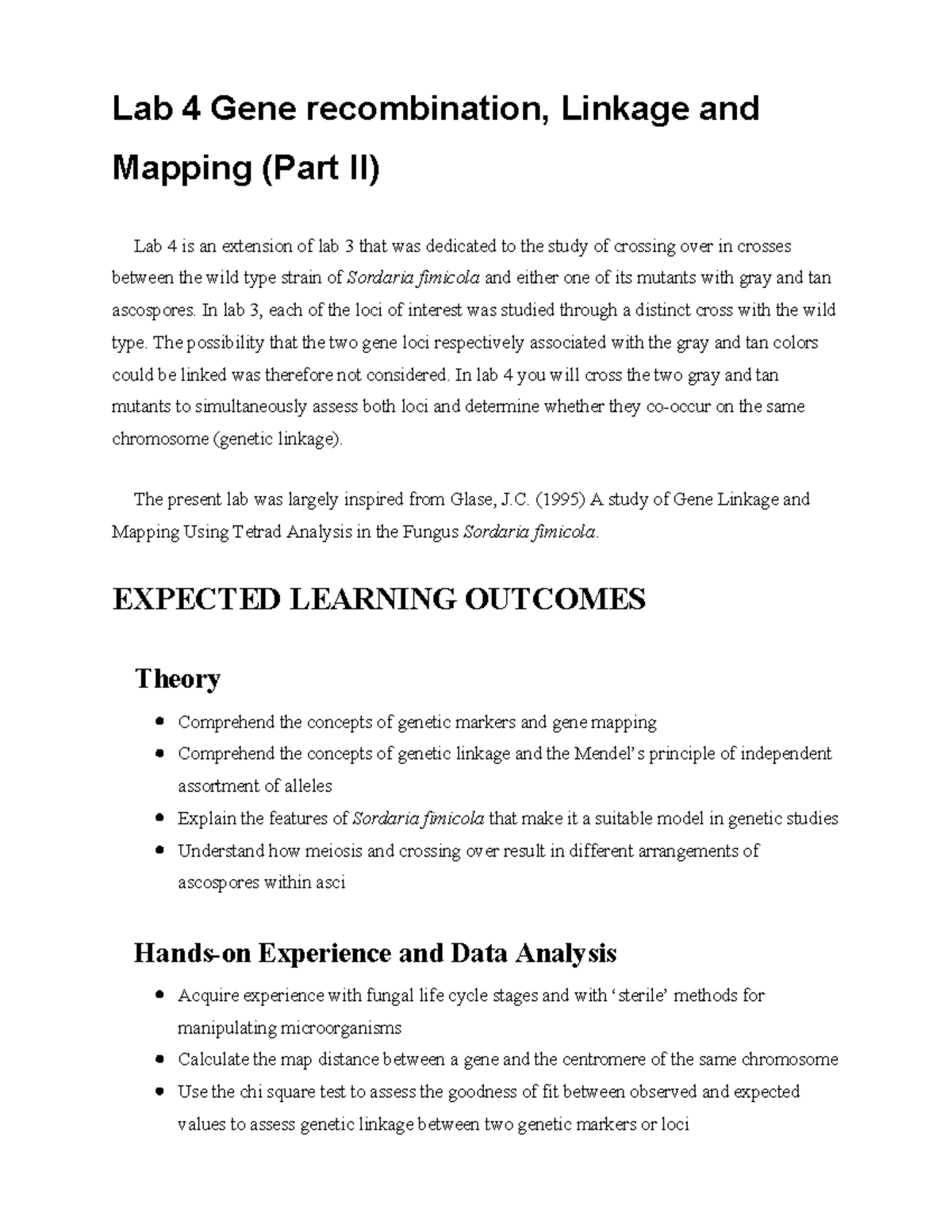 Lab 4 Procedure - Lab 4 Gene recombination, Linkage and Mapping (Part II) Lab 4 is an extension ...