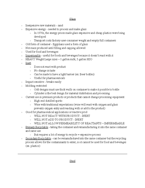 PKG 107 Week 10 lecture notes - Plastic Manufacturing Making parts o ...