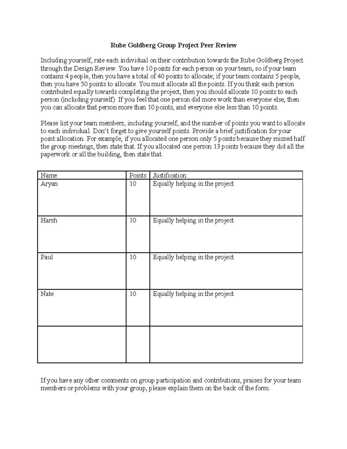 Rube Goldberg Group Project Peer Review - Rube Goldberg Group Project ...