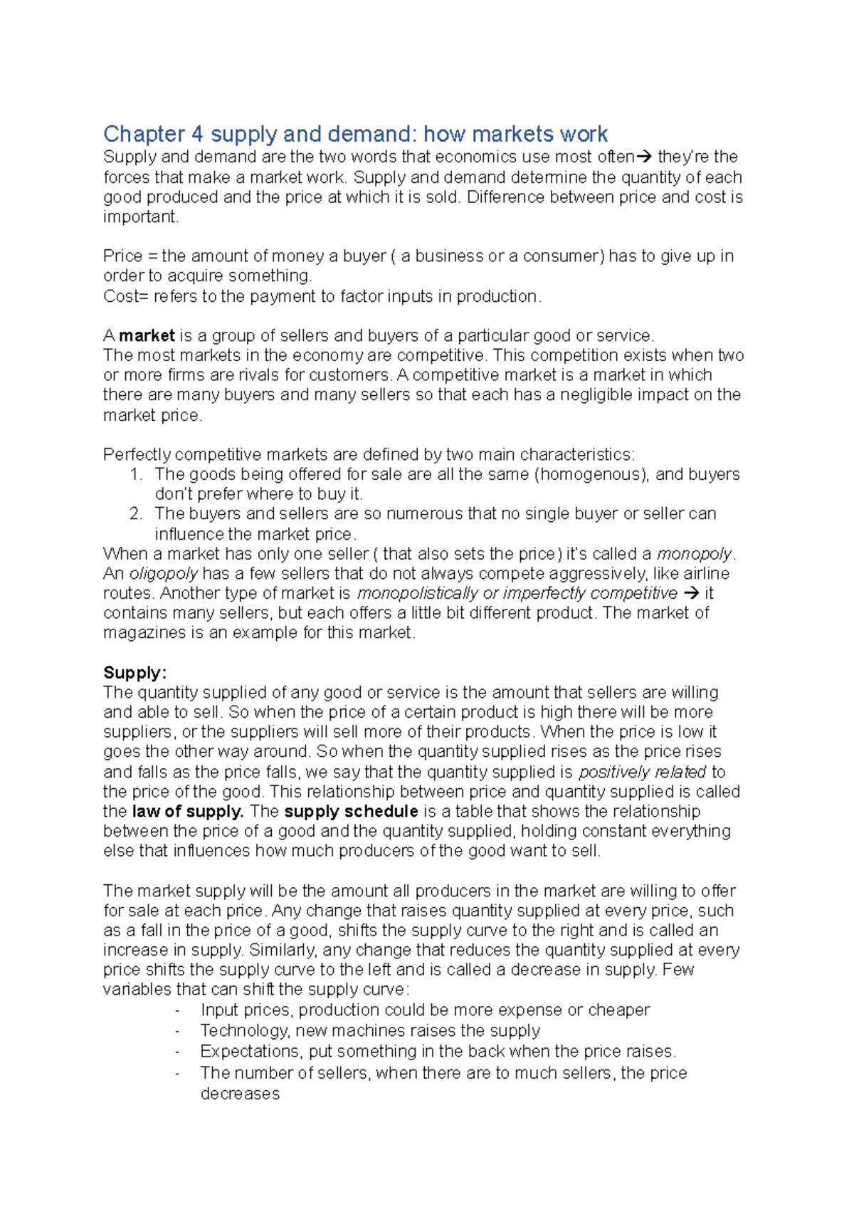 Supply and demand Chapter 4 - Business Economics - Chapter 4 supply and ...