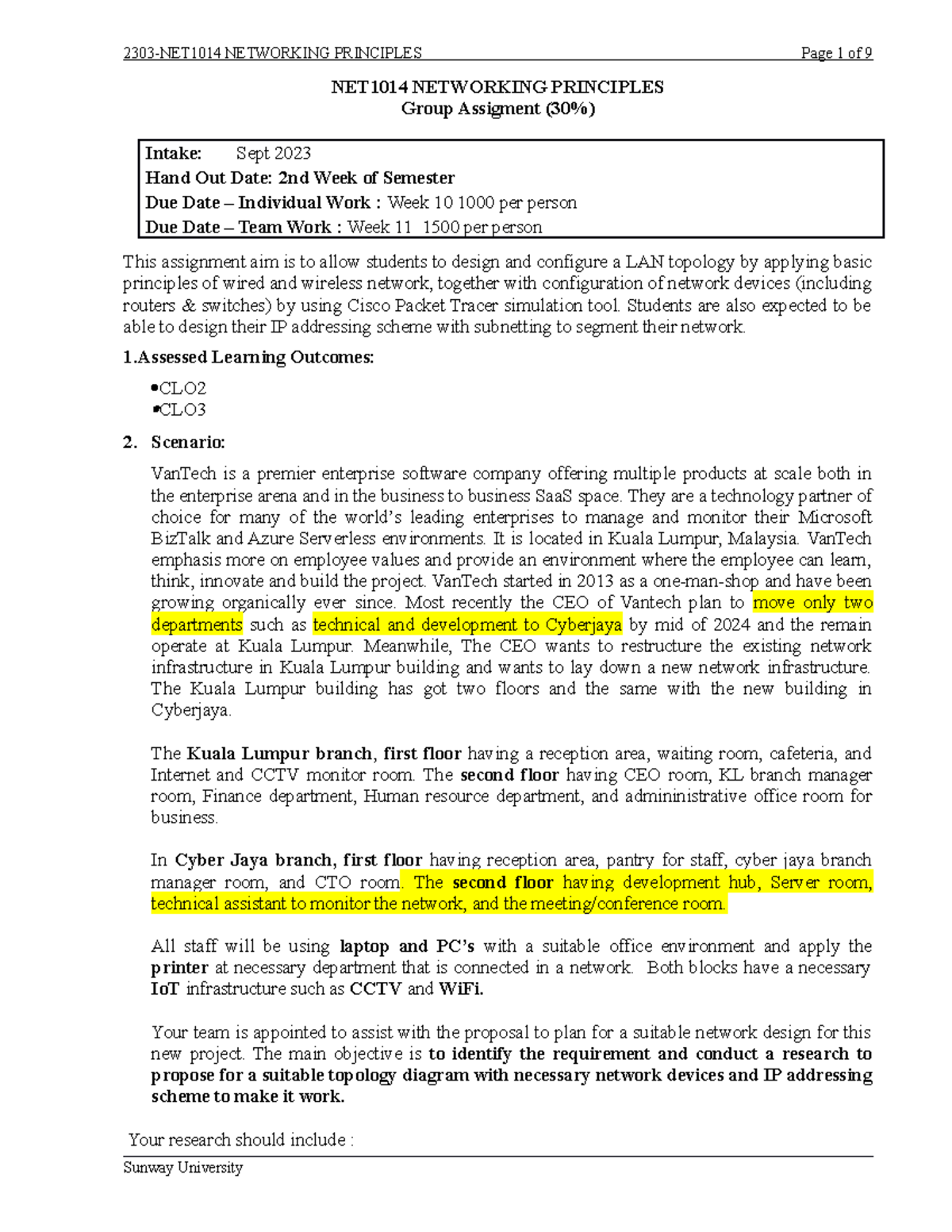 NET1014 Networking Principles Assignment 2023 - NET1014 NETWORKING PRINCIPLES Group Assigment ...