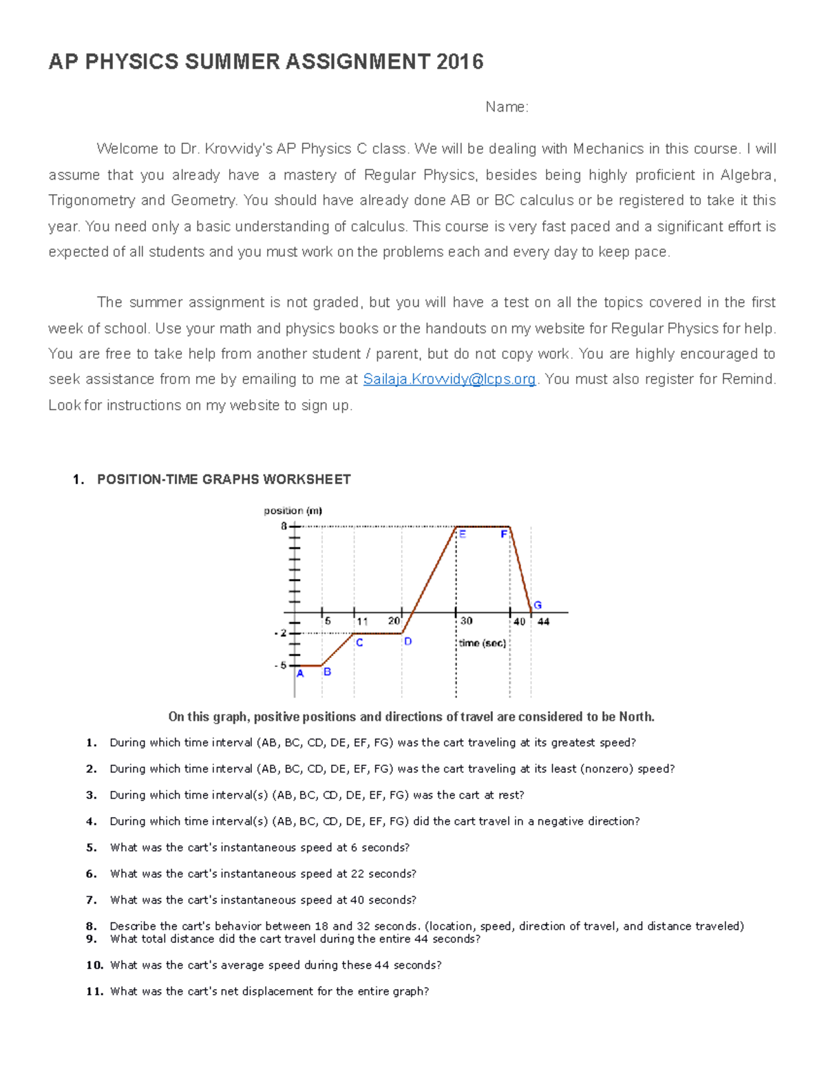 Krovvidy APPhysics CSummer Work - AP PHYSICS SUMMER ASSIGNMENT 2016 ...