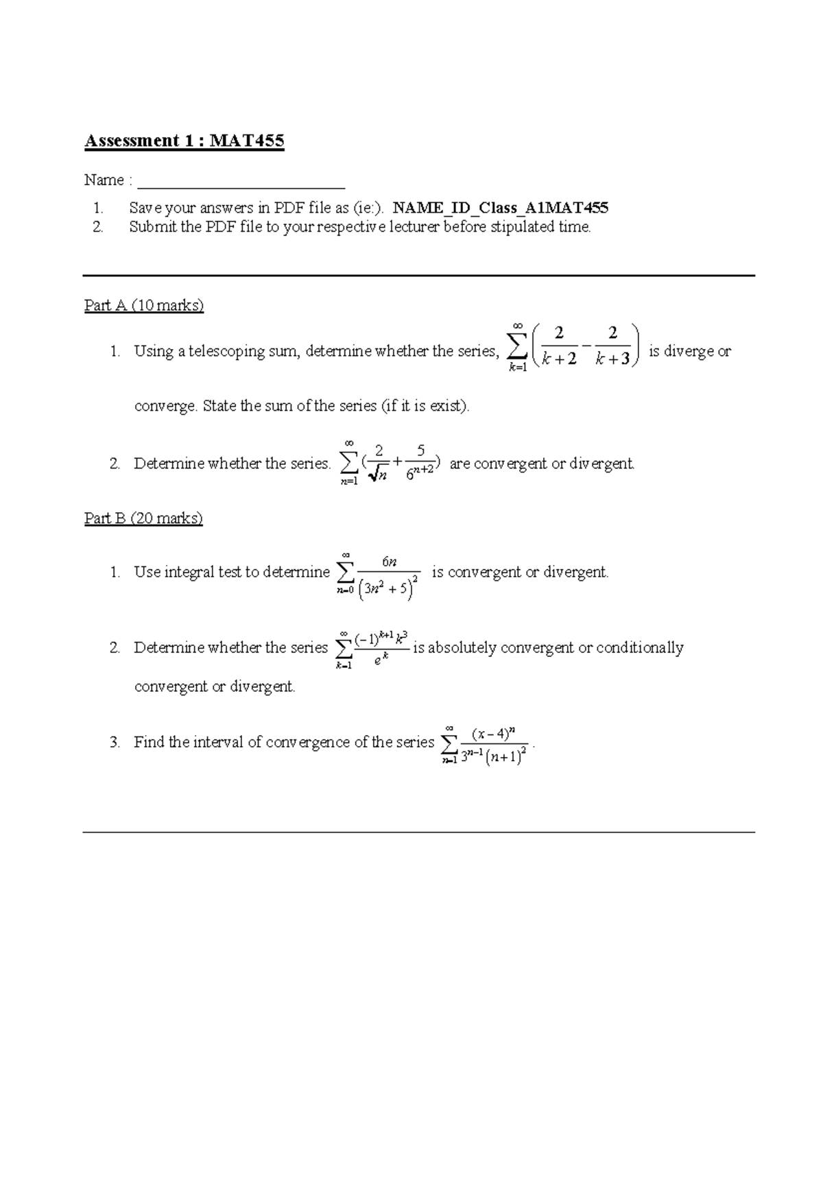 Assessment 1 MAT455 Oct 21 - Assessment 1 : MAT Name ...