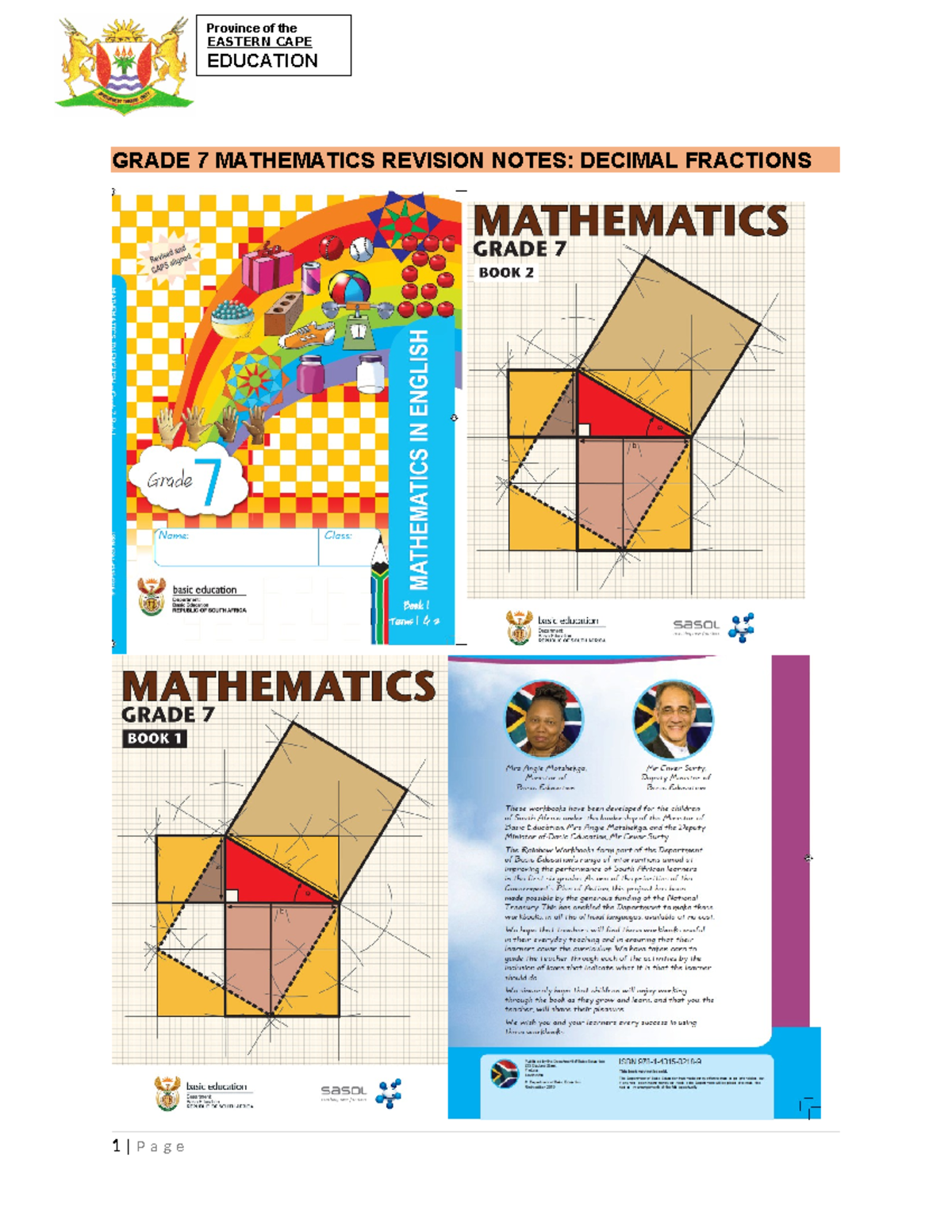 00 Mathematics Grade 7 Revision Notes- Decimal Fractions - EASTERN CAPE ...