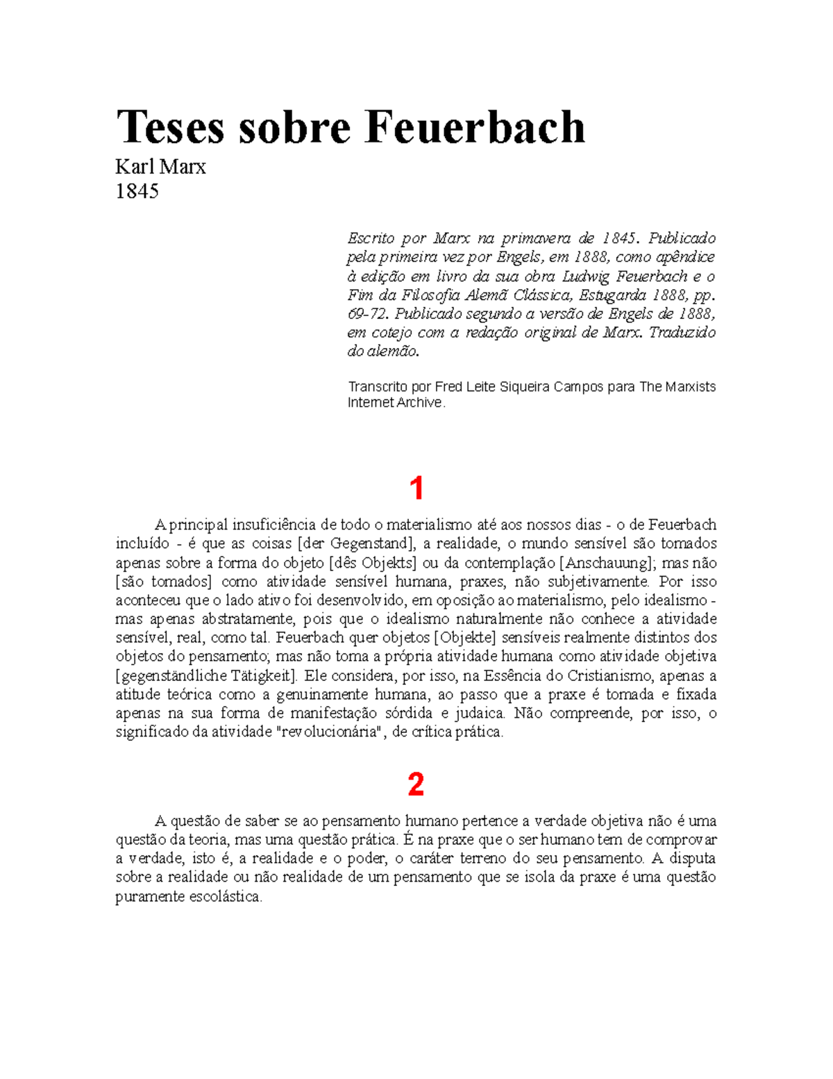 Feuerbach - Professor Jason Borba - Teses sobre Feuerbach Karl Marx ...
