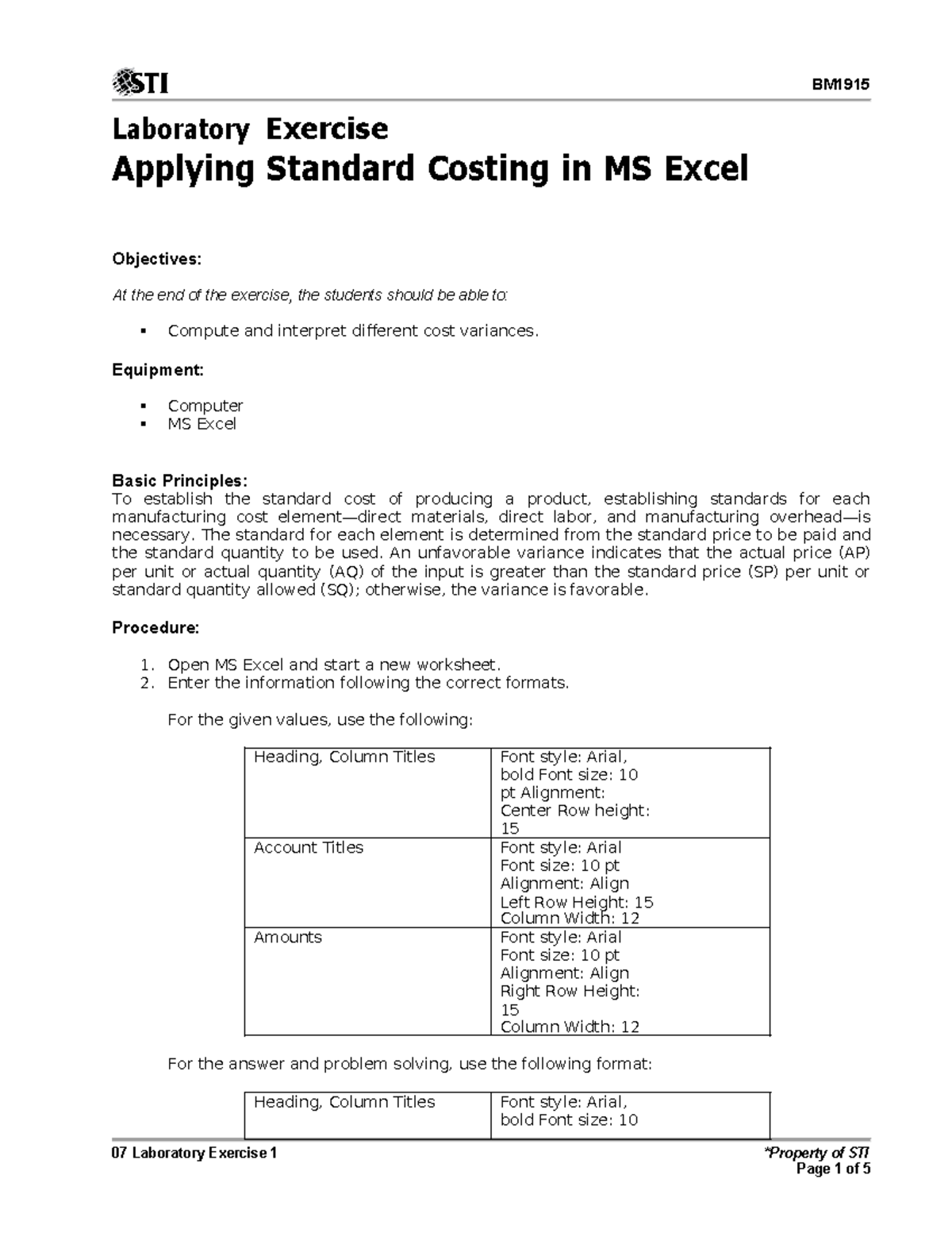 07 Laboratory Exercise 1 - 07 Laboratory Exercise 1 *Property of STI ...