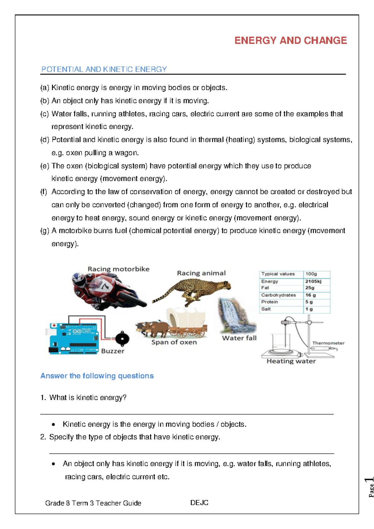 Natural Sciences Energy and Change - Grade 8 Term 3 Teacher Guide DEJC ...