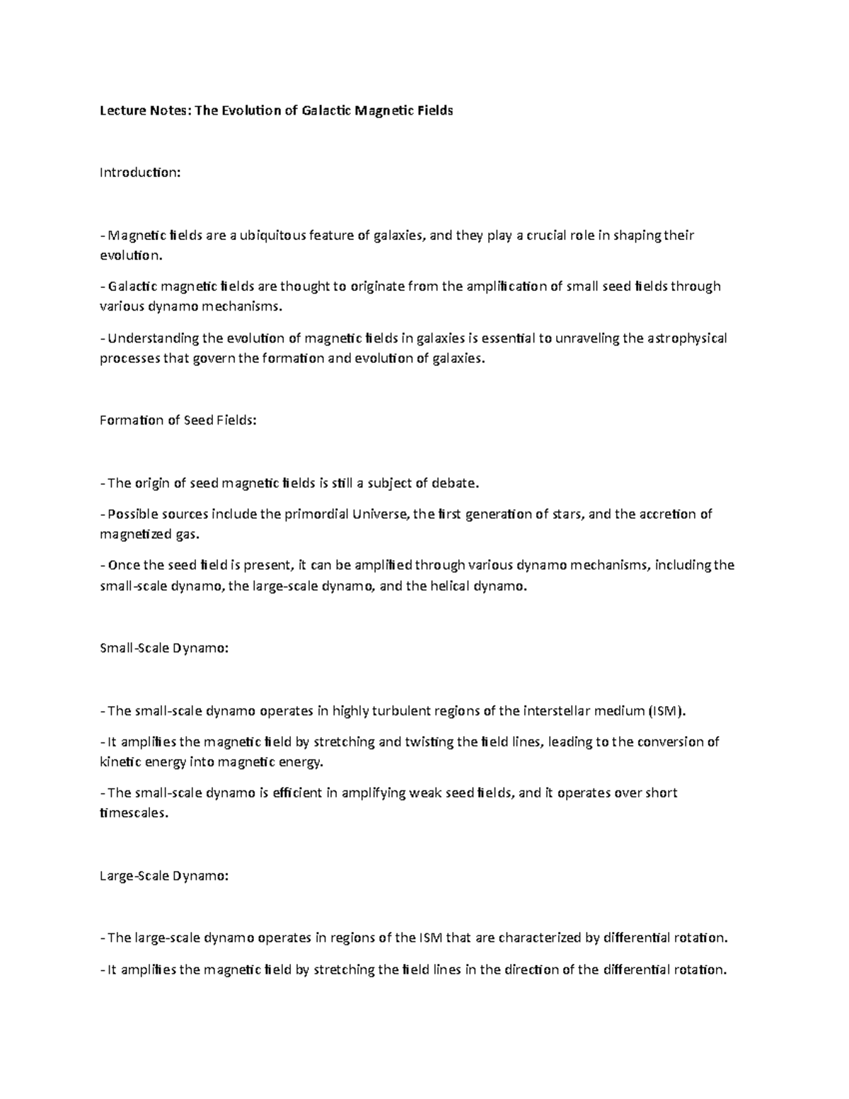 Lecture Notes: The Evolution of Galactic Magnetic Fields - Lecture ...