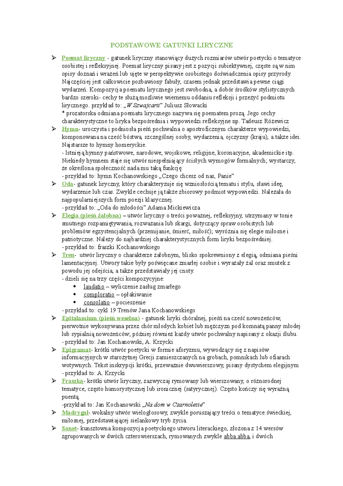 Podstawowe gatunki liryczne - PODSTAWOWE GATUNKI LIRYCZNE Poemat ...