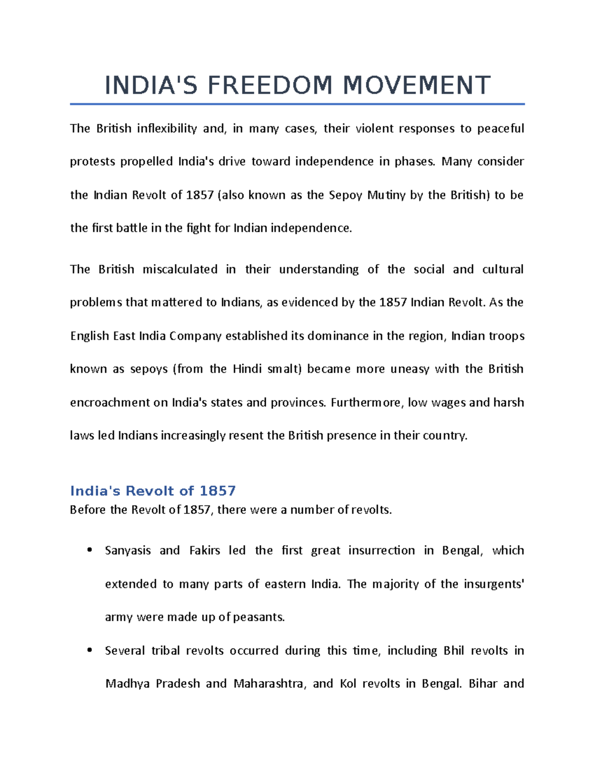 India'S Freedom Movement - INDIA'S FREEDOM MOVEMENT The British ...