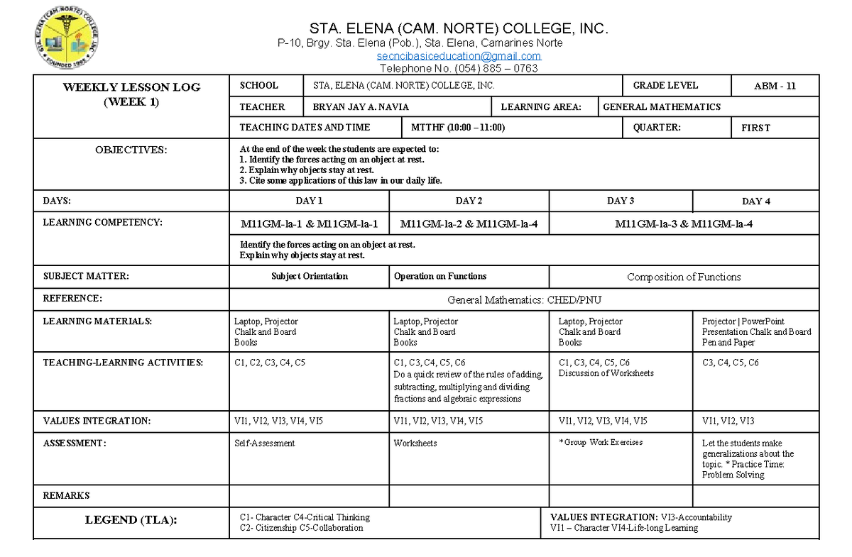 DDL GR. 11 ABM GEN MATH WEEK 1 - STA. ELENA (CAM. NORTE) COLLEGE, INC ...