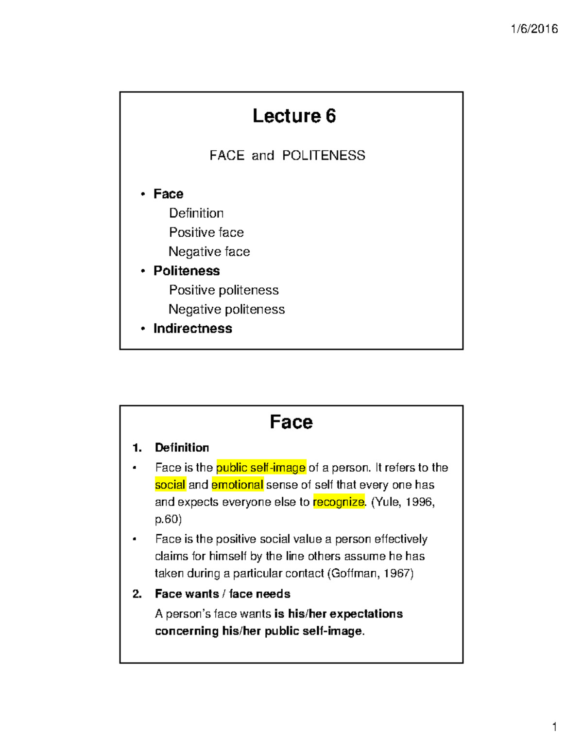 W5.Face , Politeness.ppt [Compatibility Mode] - Lecture 6 FACE and ...