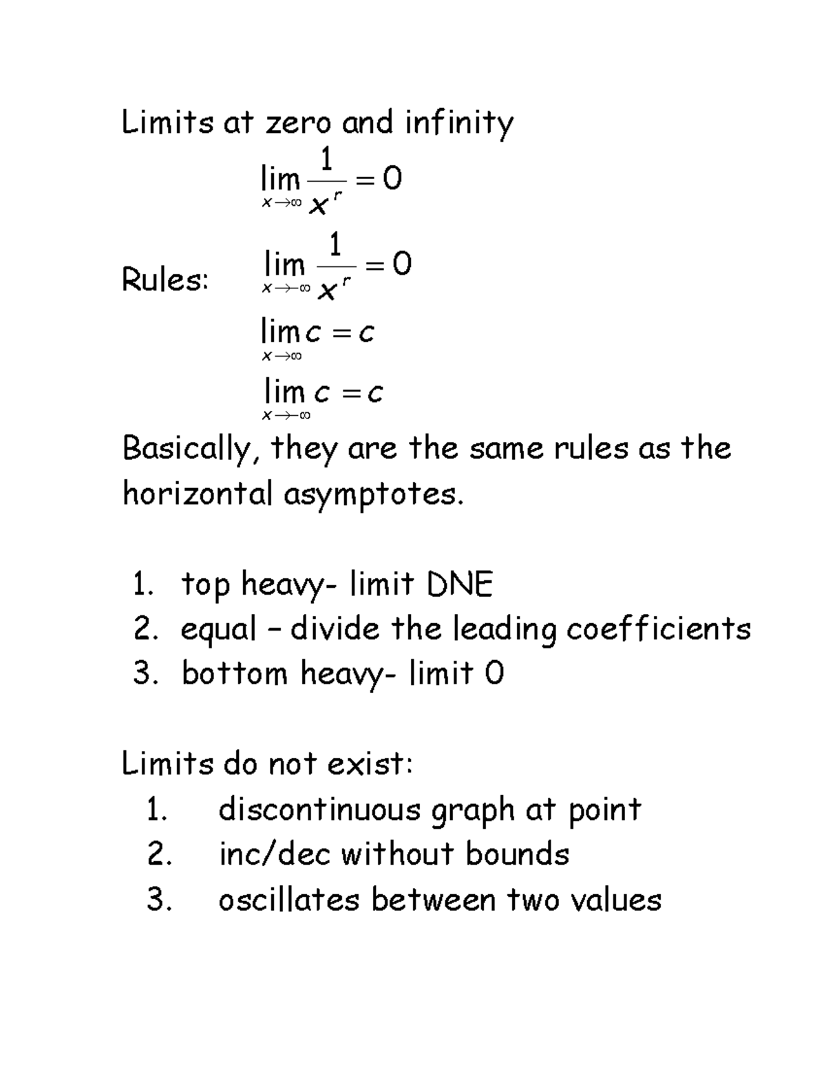 Emily Parini - day 5 notes limits at zero and infinity blank - Limits ...