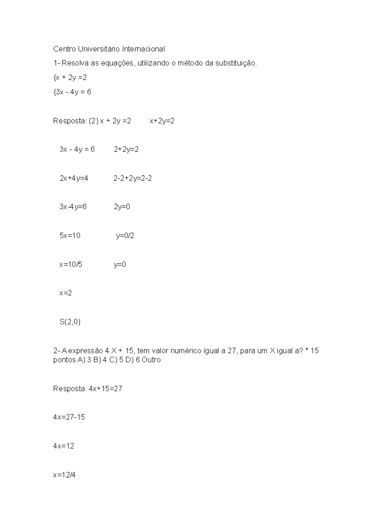 Matemática 2 - Centro Universitário Internacional matemática II ...