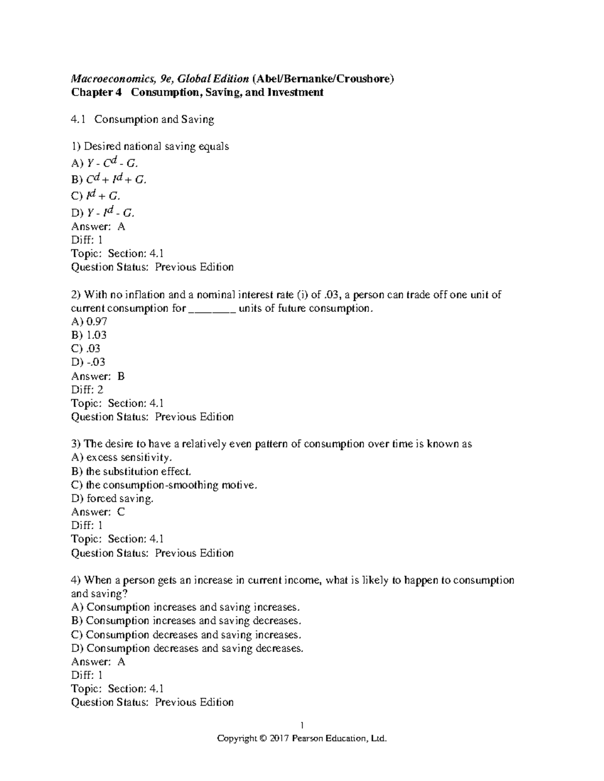 Chapter 4 - test bank - 1 Macroeconomics, 9e, Global Edition (Abel ...