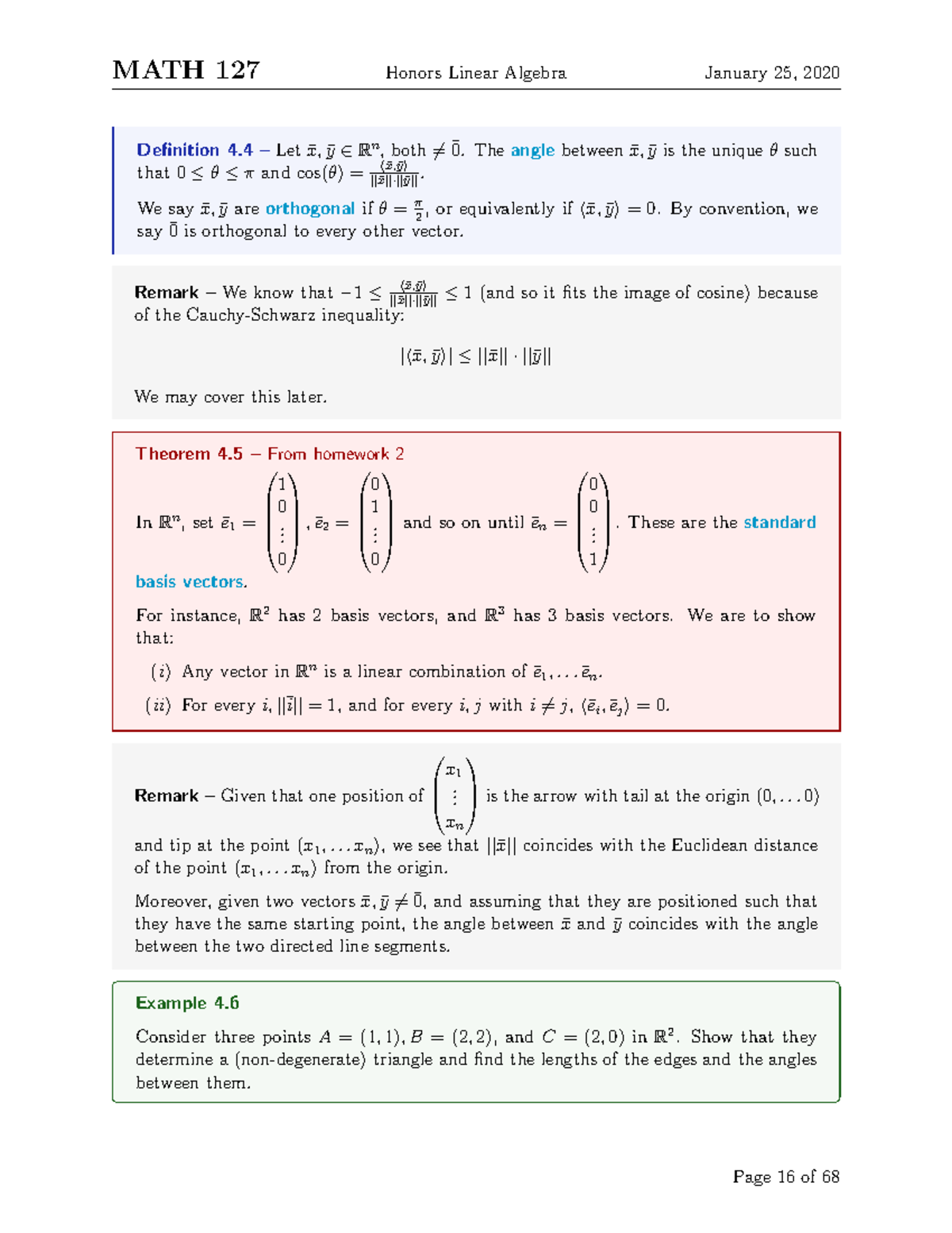 MATH 235-16 - Lecture notes 16 - MATH 127 Honors Linear Algebra January ...