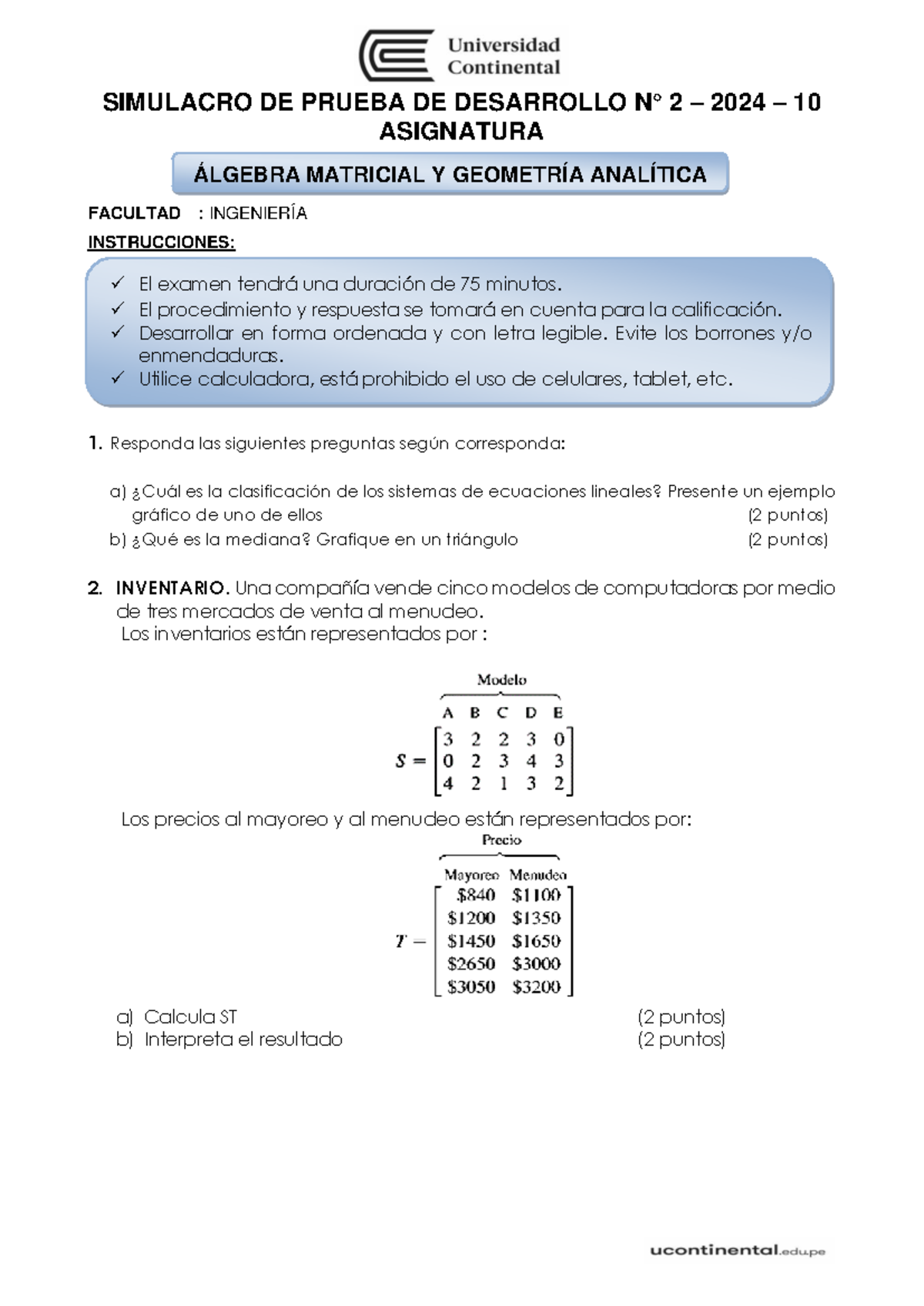Simulacro DE Prueba DE Desarrollo N° 2 2024-10 - SIMULACRO DE PRUEBA DE ...