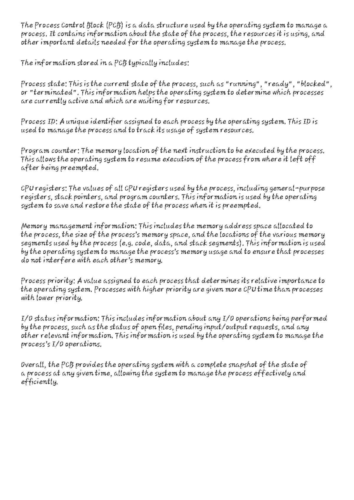 OS2 - good ones - The Process Control Block (PCB) is a data structure ...