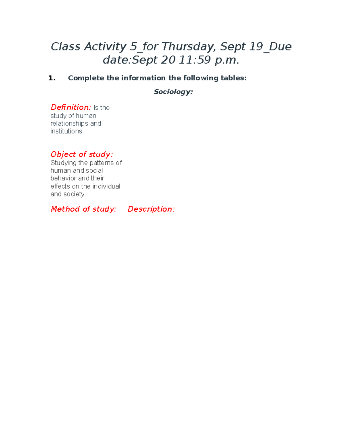 Class Activity 5 - Human being - Class Activity 5_for Thursday, Sept 19 ...