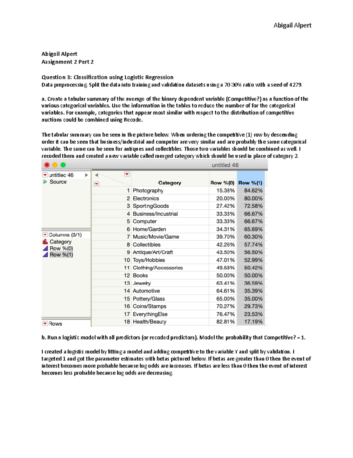 Assignment 2 Part 2 Abigail Alpert Assignment 2 Part 2 Question 3 Classification Using