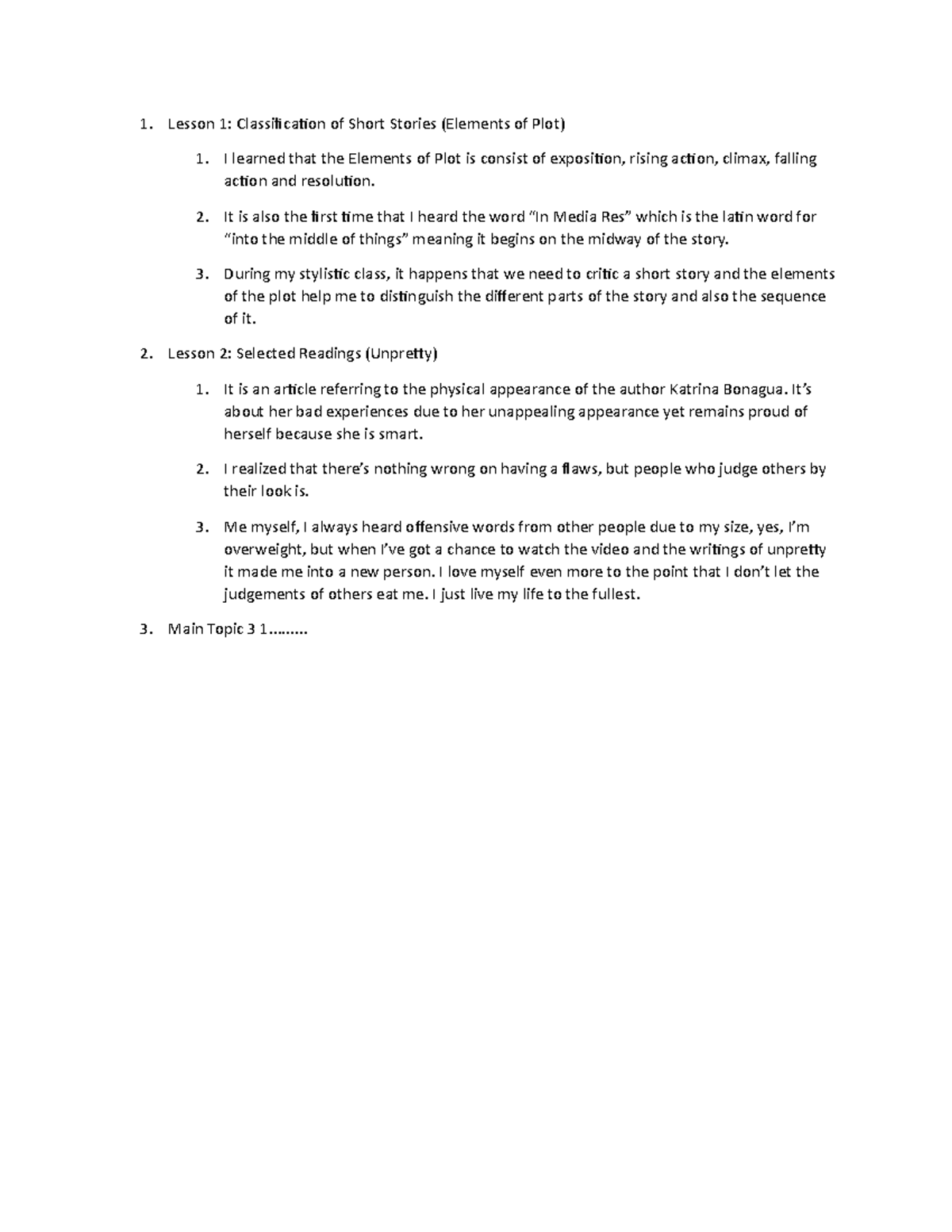 Lesson 1 of the lesson - Lesson 1: Classification of Short Stories ...