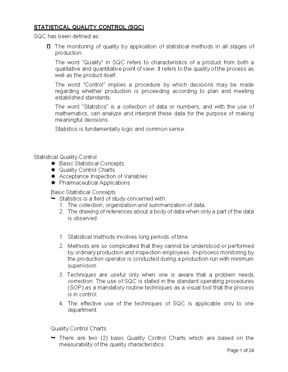 2 Statistical Quality Control - STATISTICAL QUALITY CONTROL (SQC) SQC ...