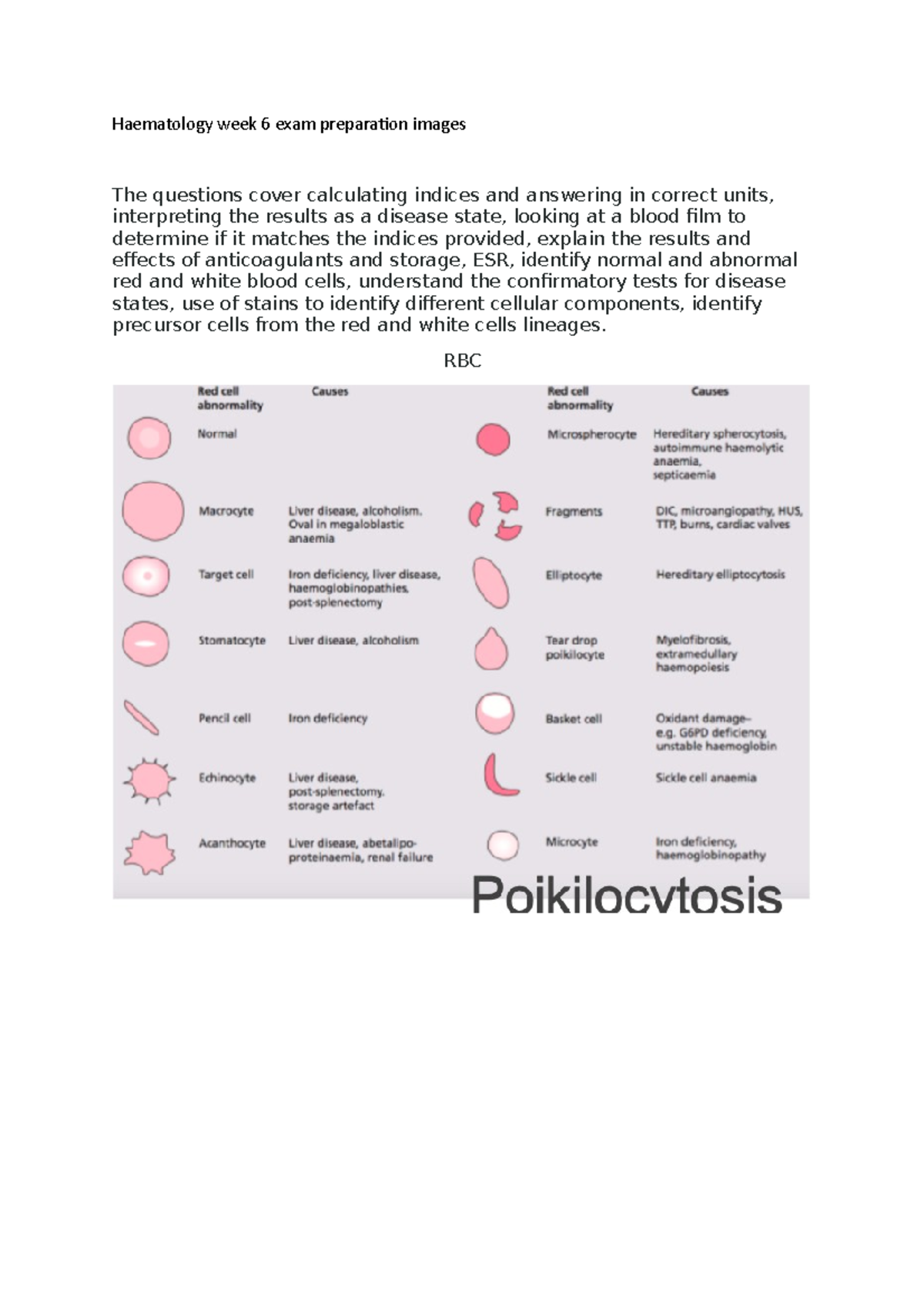 Haematology week 6 exam preparation images and notes - 91563 - Studocu