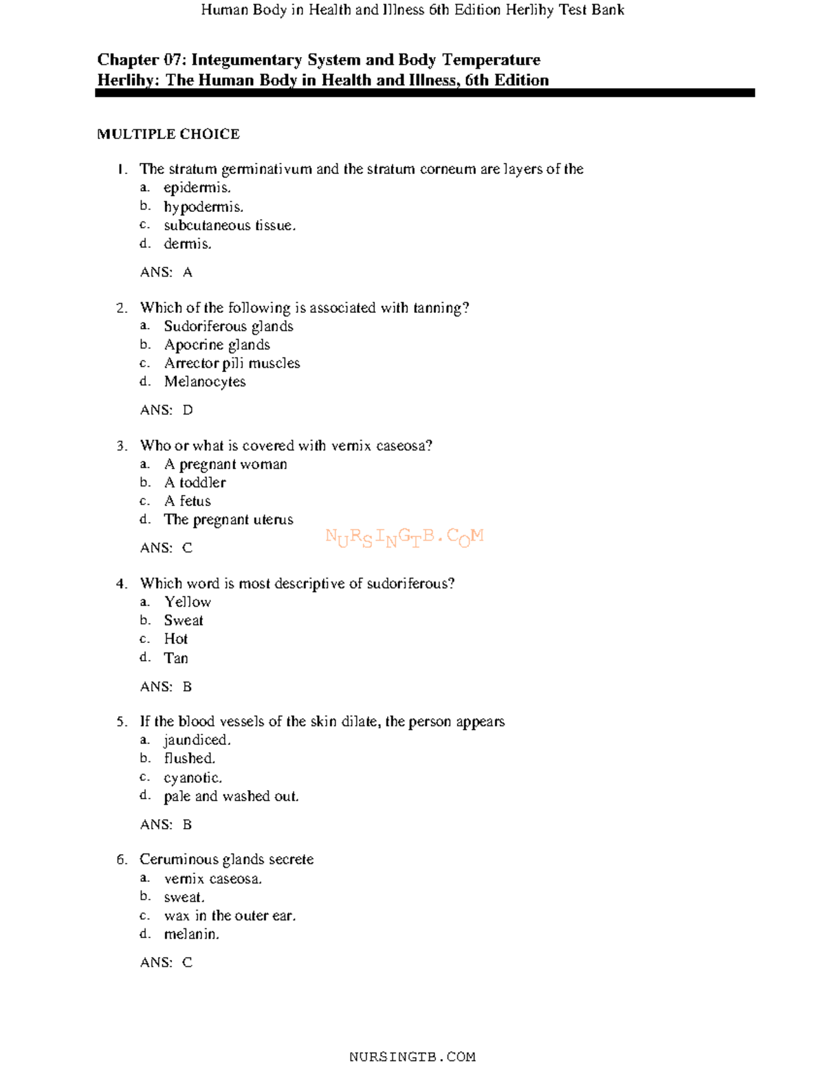 Ch 7 BIO - ch 7 - NURSINGTB Chapter 07: Integumentary System and Body ...