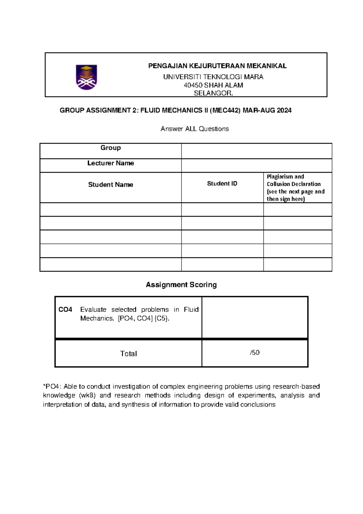 MEC442 Group Assignment 2 Mar-Aug 2024 - PENGAJIAN KEJURUTERAAN ...
