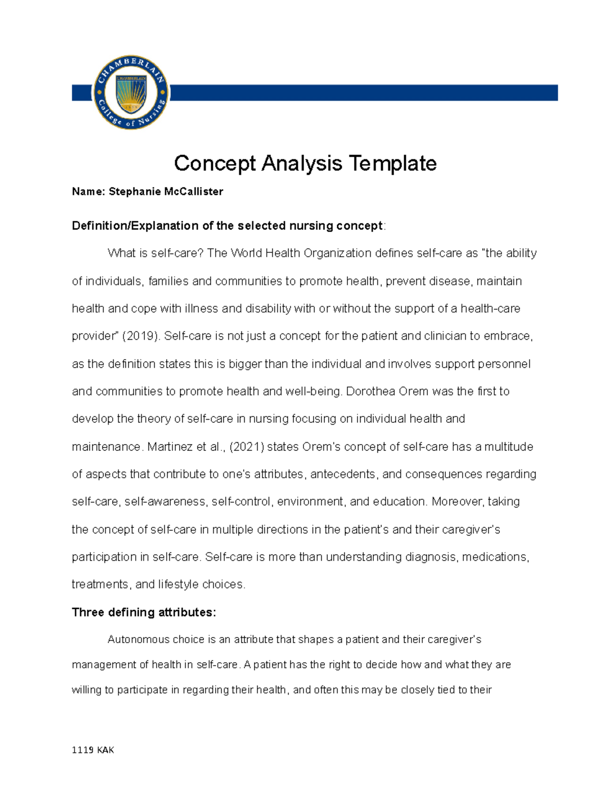 Week 3 Concept Analysis - Concept Analysis Template Name: Stephanie ...