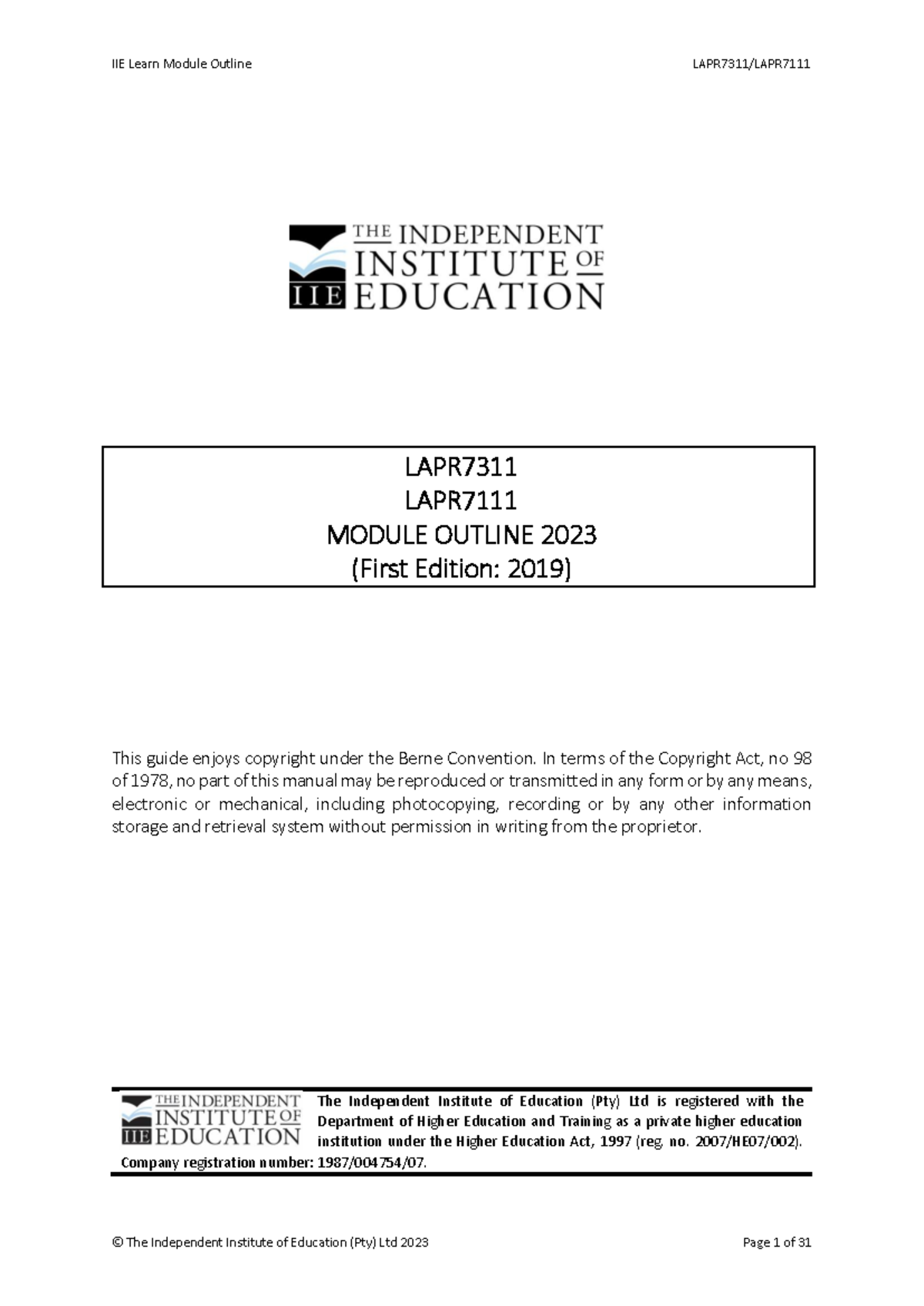 LAPR7311 MO 2024 - LAPR LAPR MODULE OUTLINE 2023 (First Edition: 201 9 ) This guide enjoys ...