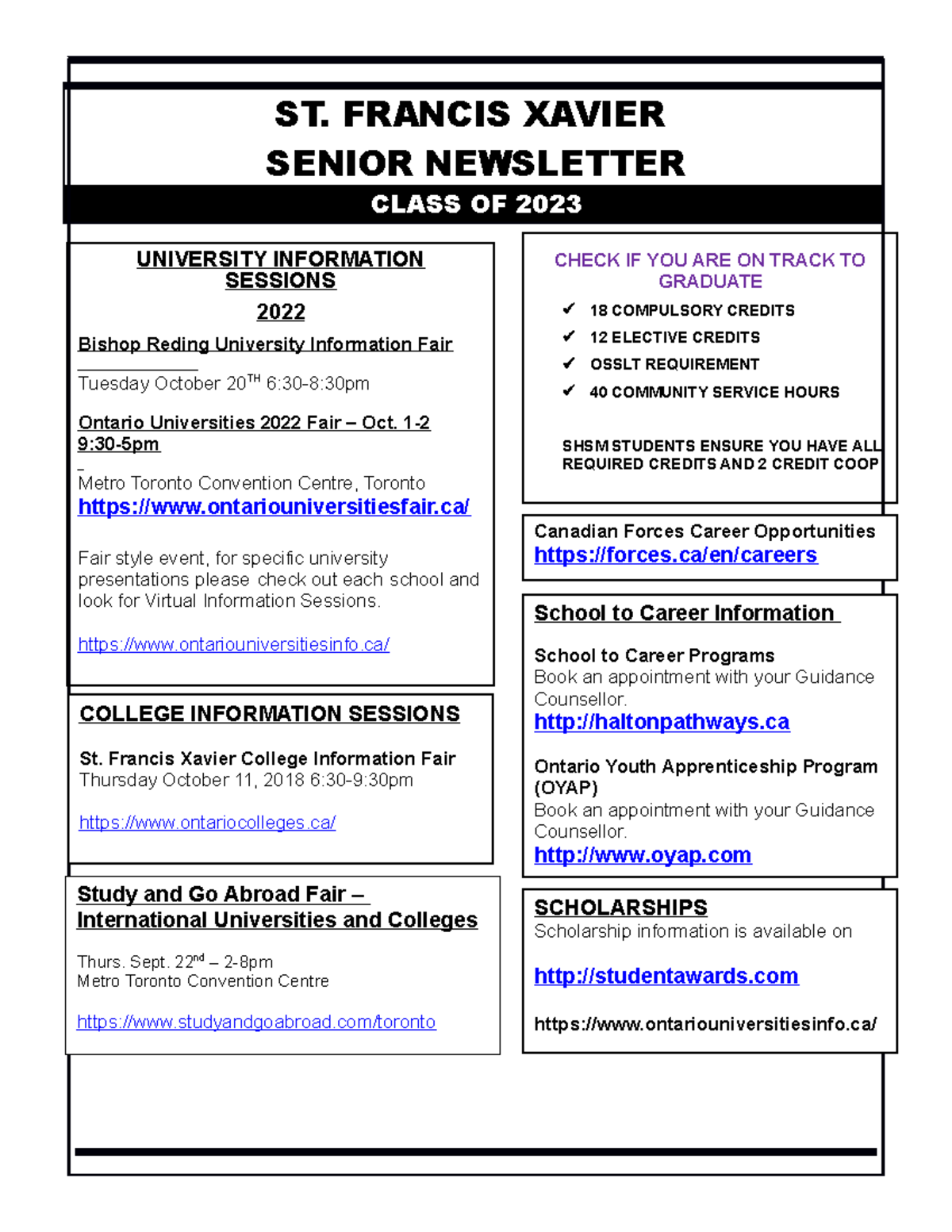 2022 Senior Newsletter - ST. FRANCIS XAVIER SENIOR NEWSLETTER CLASS OF ...