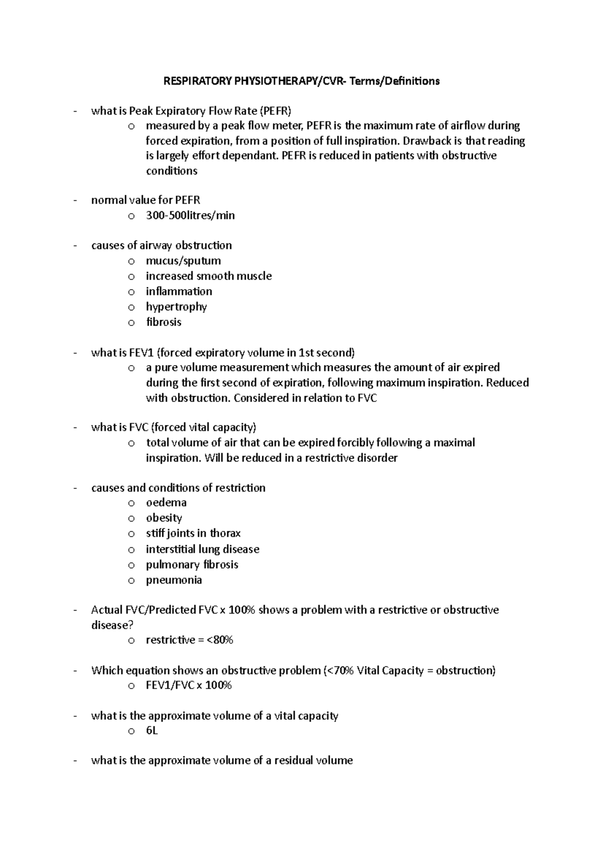 Respiratory Physiotherapy:CVR- Terms:Definitions - RESPIRATORY ...