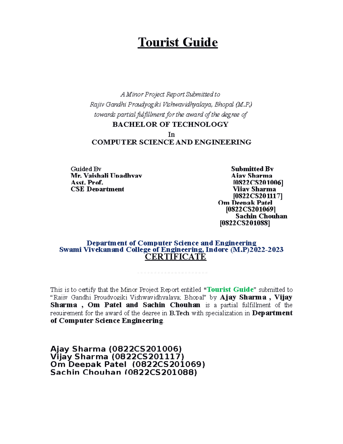 Toursit web project - Tourist Guide A Minor Project Report Submitted to ...