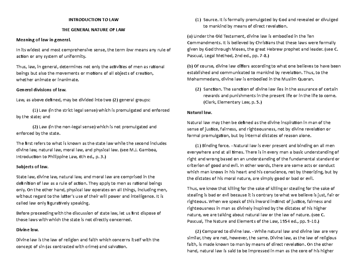 Introduction to Law - INTRODUCTION TO LAW THE GENERAL NATURE OF LAW ...