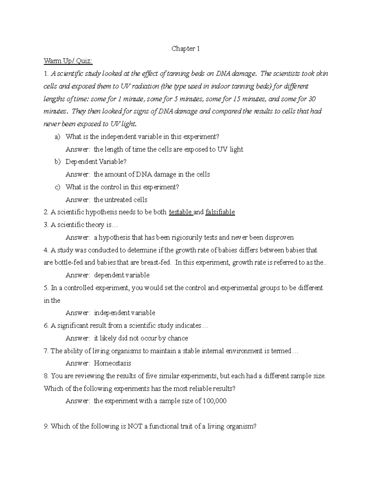 Study Guide- Final Exam - Chapter 1 Warm Up/ Quiz: A scientific study ...