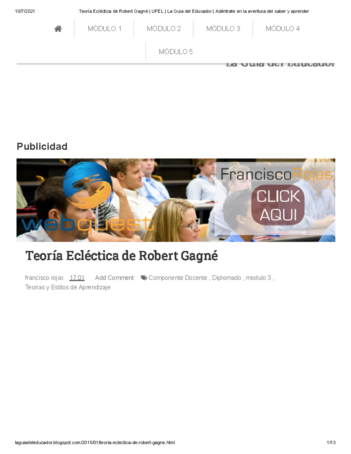 Teoría Ecléctica de Robert Gagné UPEL La Guia del Educador Adéntrate en ...
