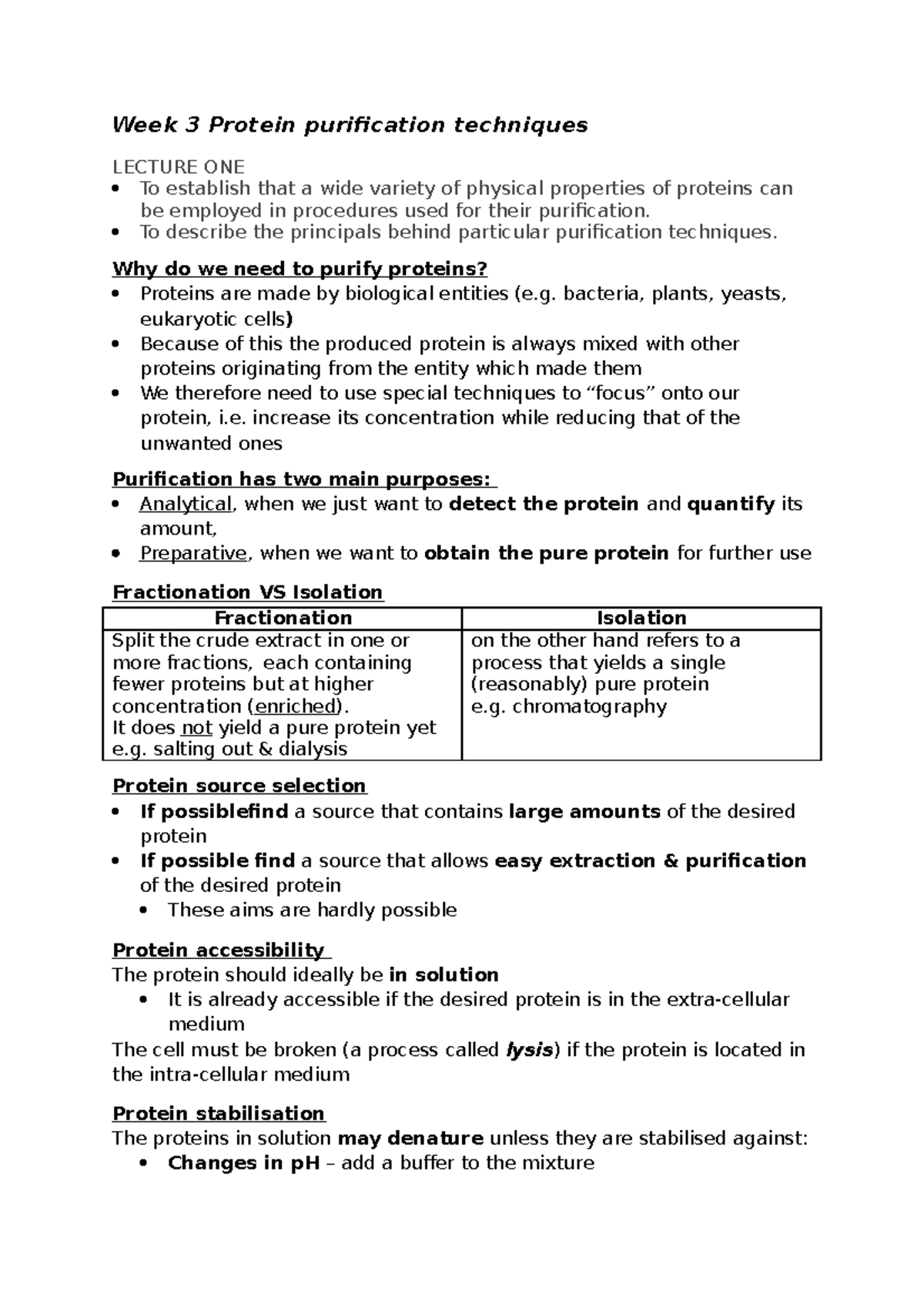 Week 3 Protein purification techniques - Week 3 Protein purification ...