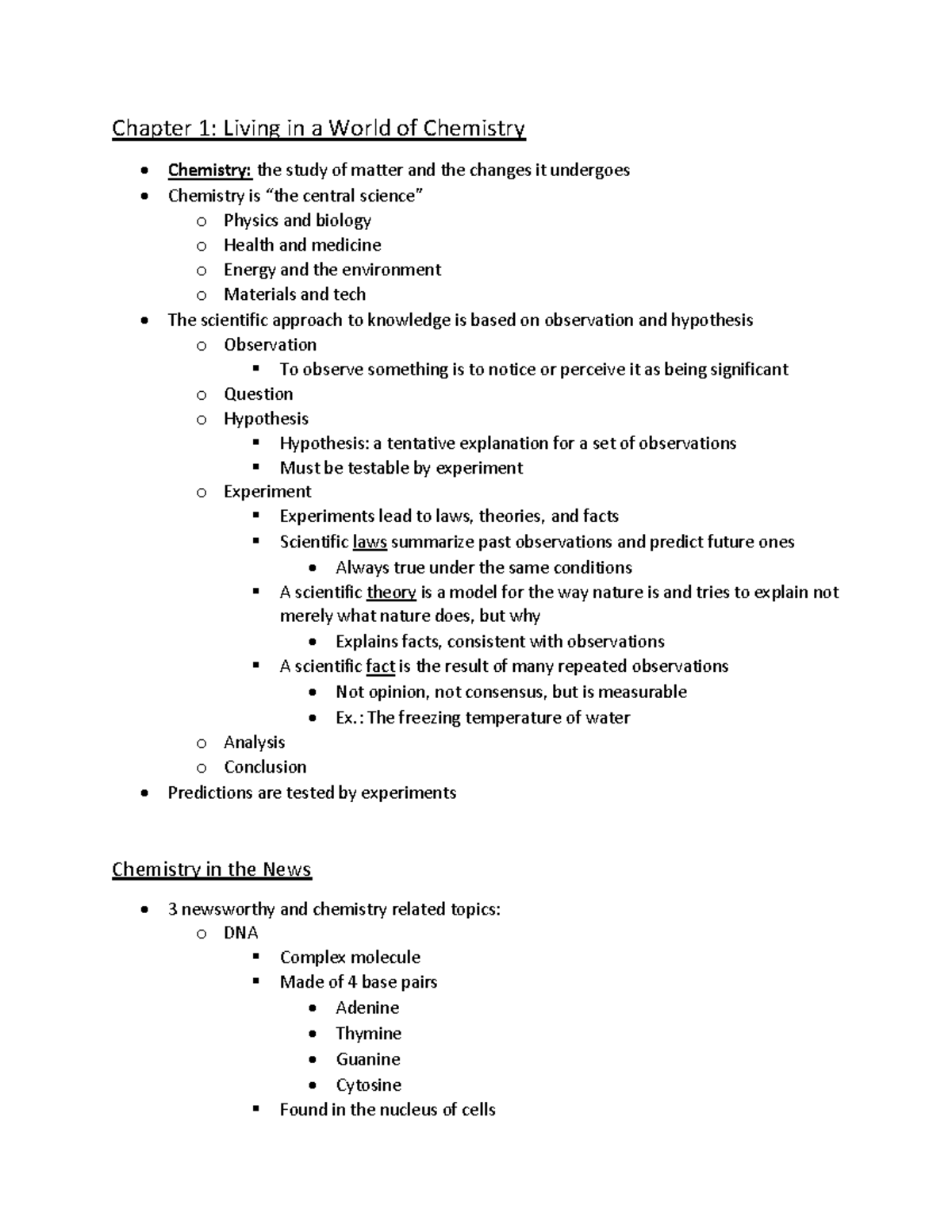 Introduction to Chemistry (CHEM 101) Notes - Chapter 1: Living in a ...
