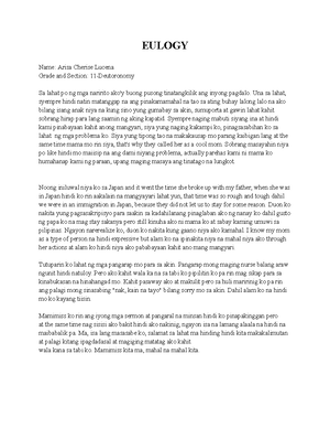 English- Eulogy - ..................... - EULOGY Name: Arisa Cherise ...