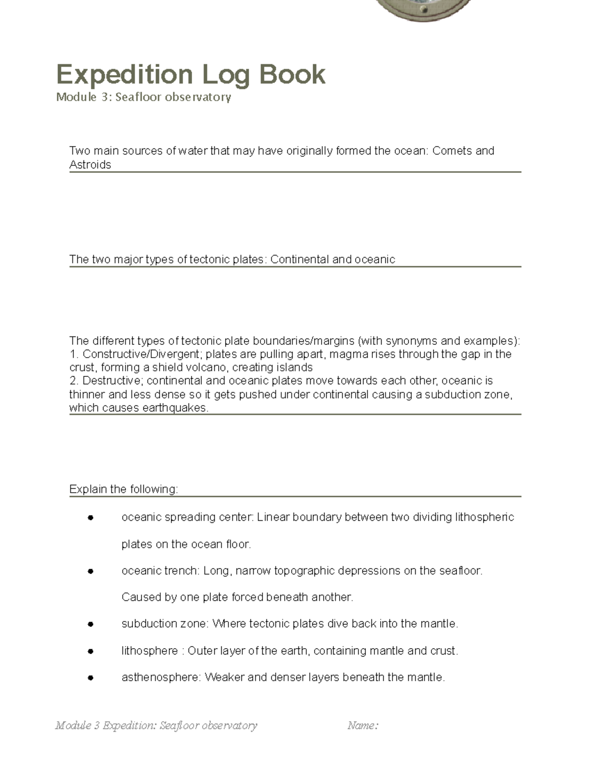 Log Book 3 - Expedition Log Book Module 3: Seafloor observatory Two ...