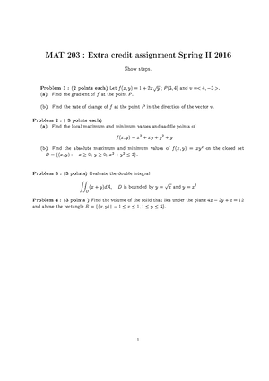 MAT 203 Solution Review 1 (1-13) - MAT 203 : Spring II 20152 Review 1 ...