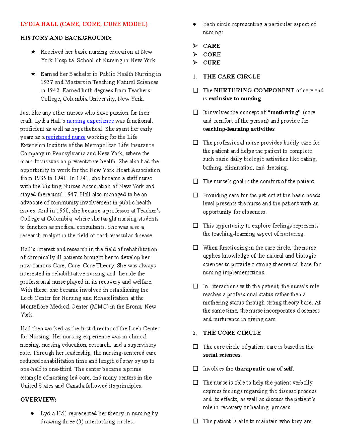 TFN PRE- Final - goodluck - LYDIA HALL (CARE, CORE, CURE MODEL) HISTORY ...