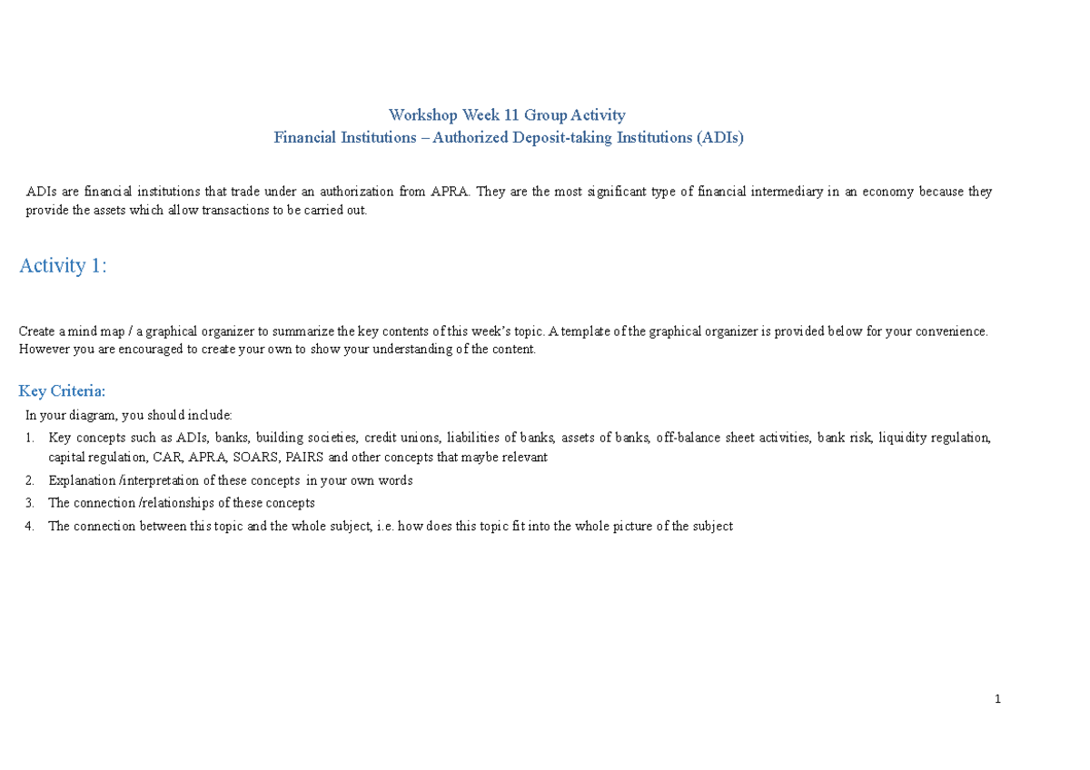 Workshop Week 11 Group Activities - Workshop Week 11 Group Activity ...