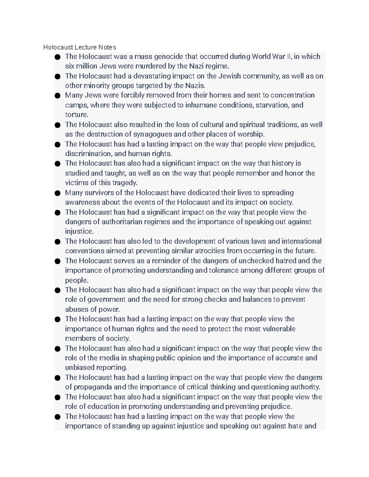 Holocaust Lecture Notes Day 6 - Holocaust Lecture Notes The Holocaust ...